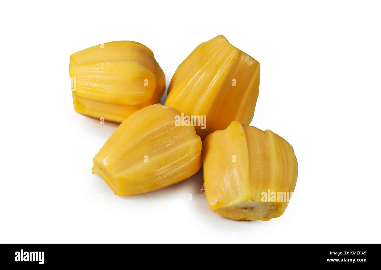 Fresh delicious four flesh of jackfruit isolated on clean white ...