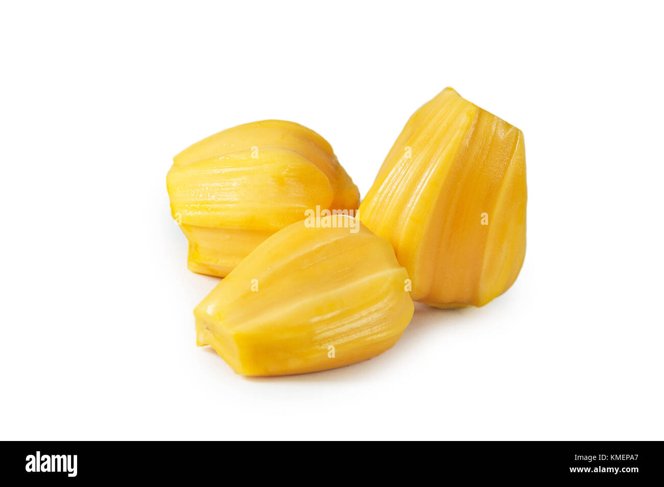 Fresh delicious three flesh of jackfruit isolated on clean white ...