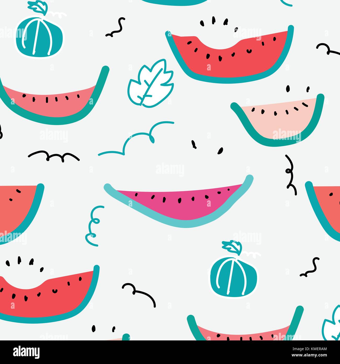 Cute Hand Drawn Watermelon Pattern Stock Vector Image & Art - Alamy