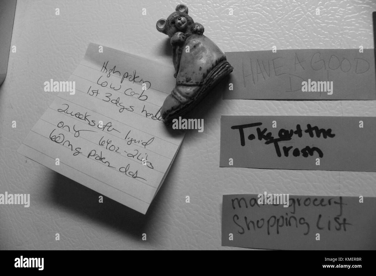 Fridge notes Black and White Stock Photos & Images - Alamy