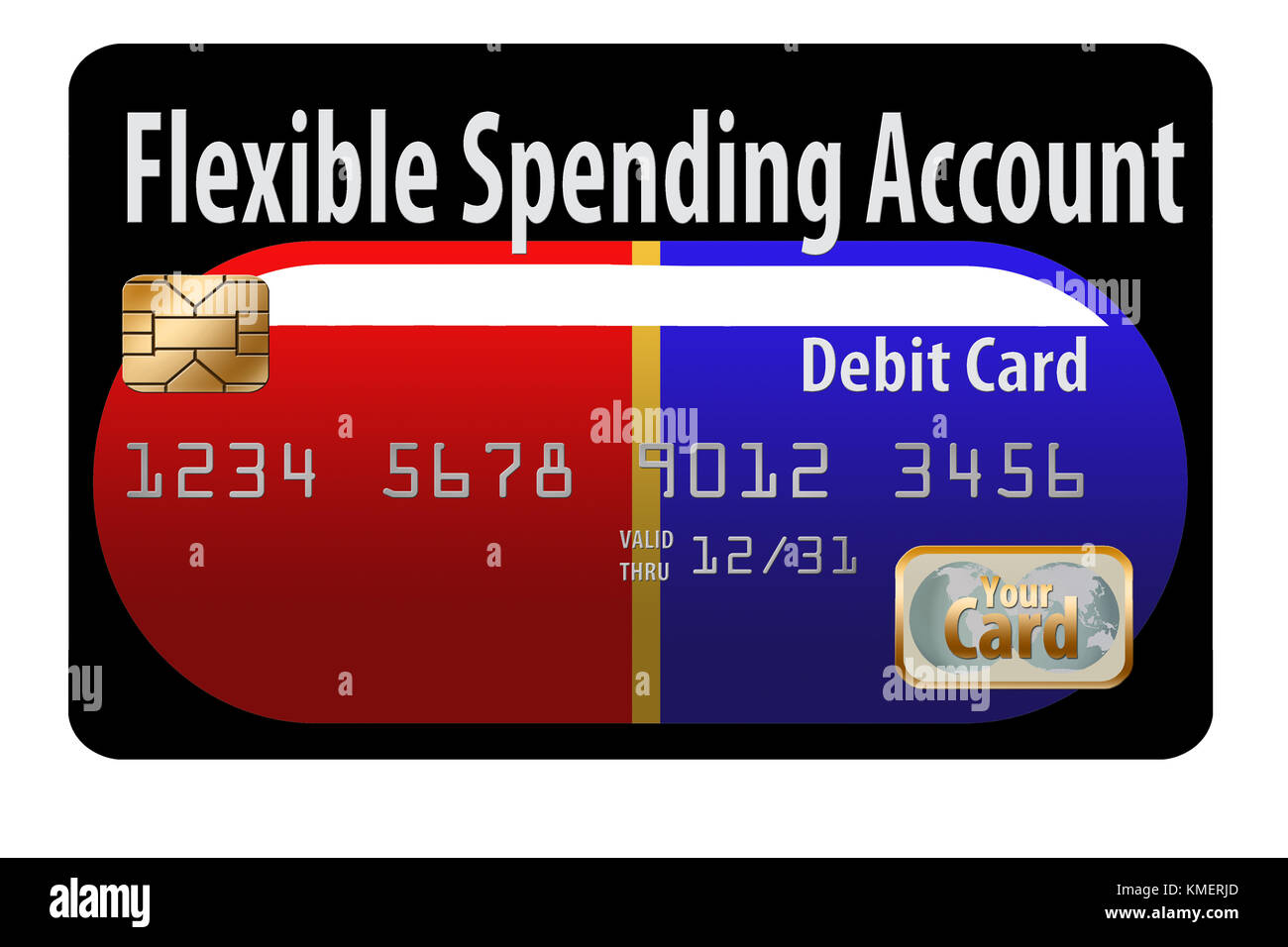 Here is a flexible spending account debit card with a pill in the design Stock Photo - Alamy