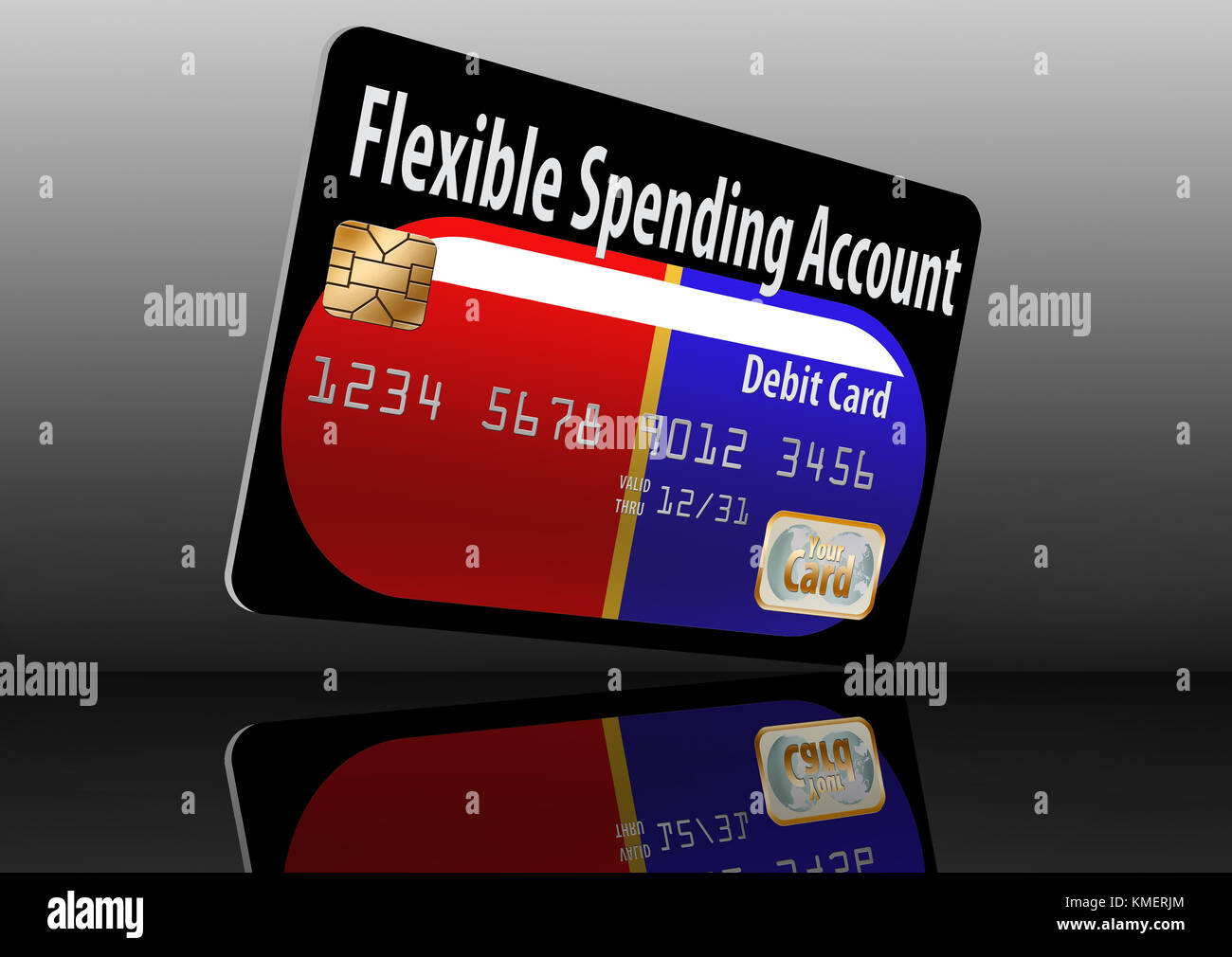 Here is a flexible spending account debit card with a pill in the design Stock Photo - Alamy