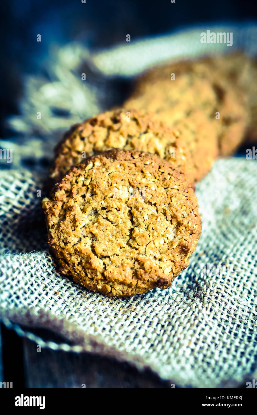 Vintage Oatmeal Cookies On Rustic Wooden Background Stock Photo - Alamy