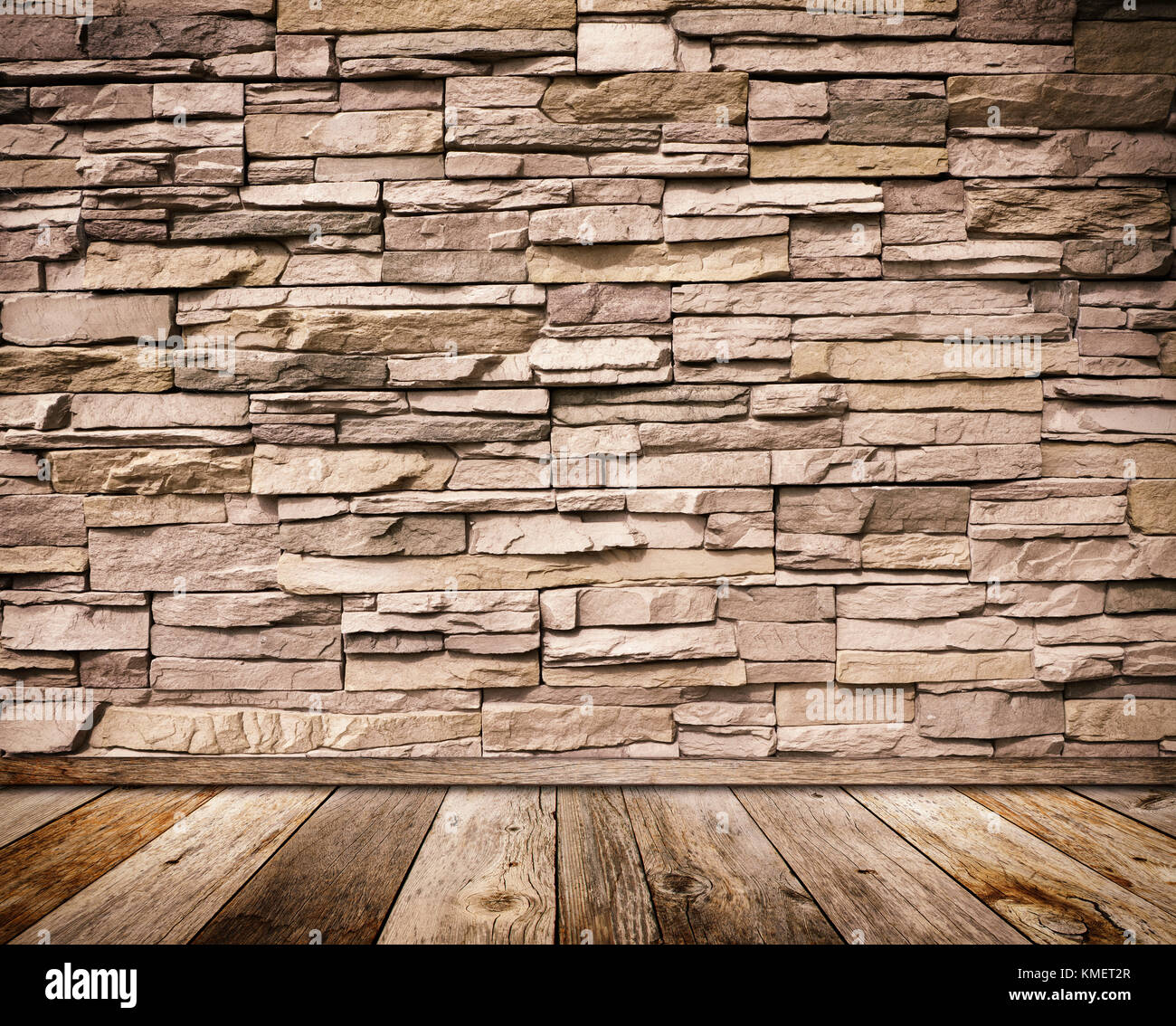 Stone wall and old wooden floor with plinth background Stock Photo - Alamy