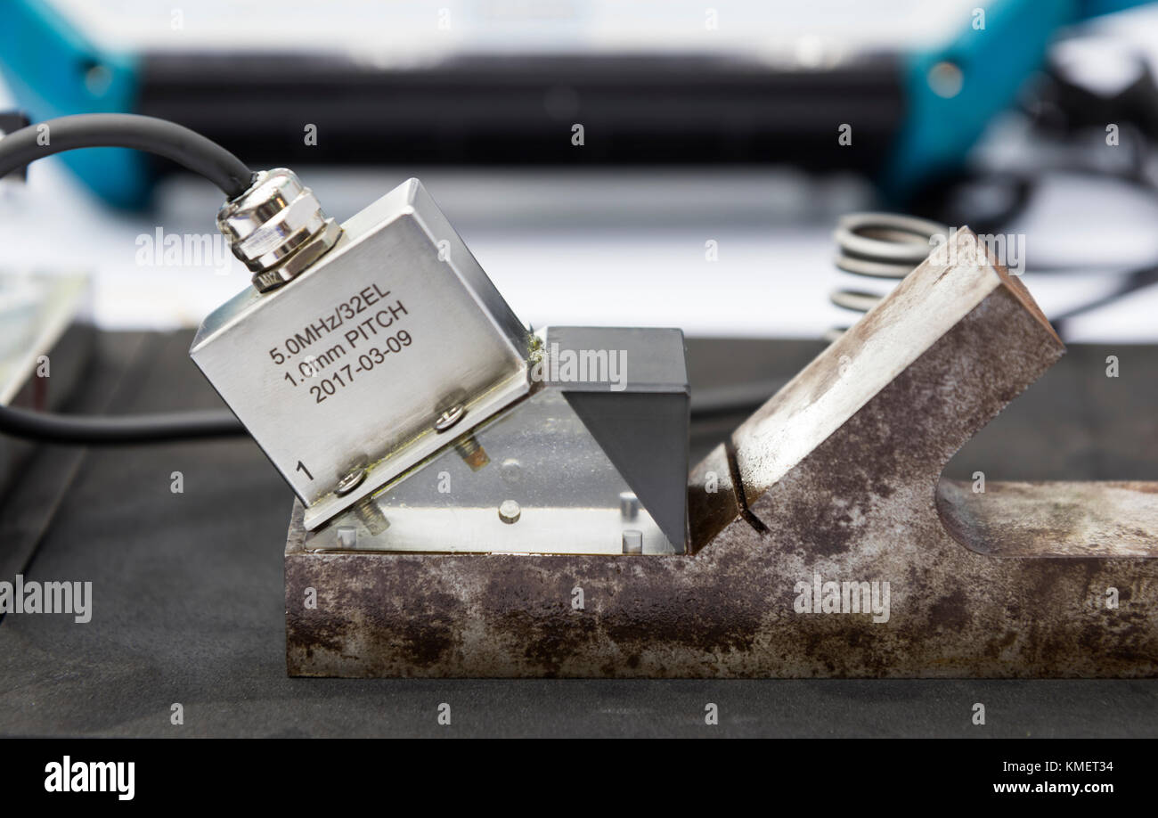 ultrasonic probe testing welding steel ; close up Stock Photo - Alamy