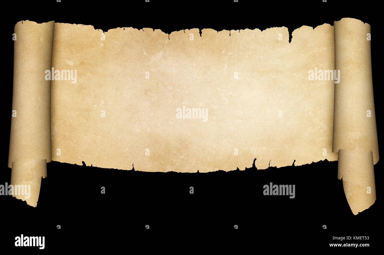 Scroll of medieval parchment. Isolated on black background Stock Photo ...