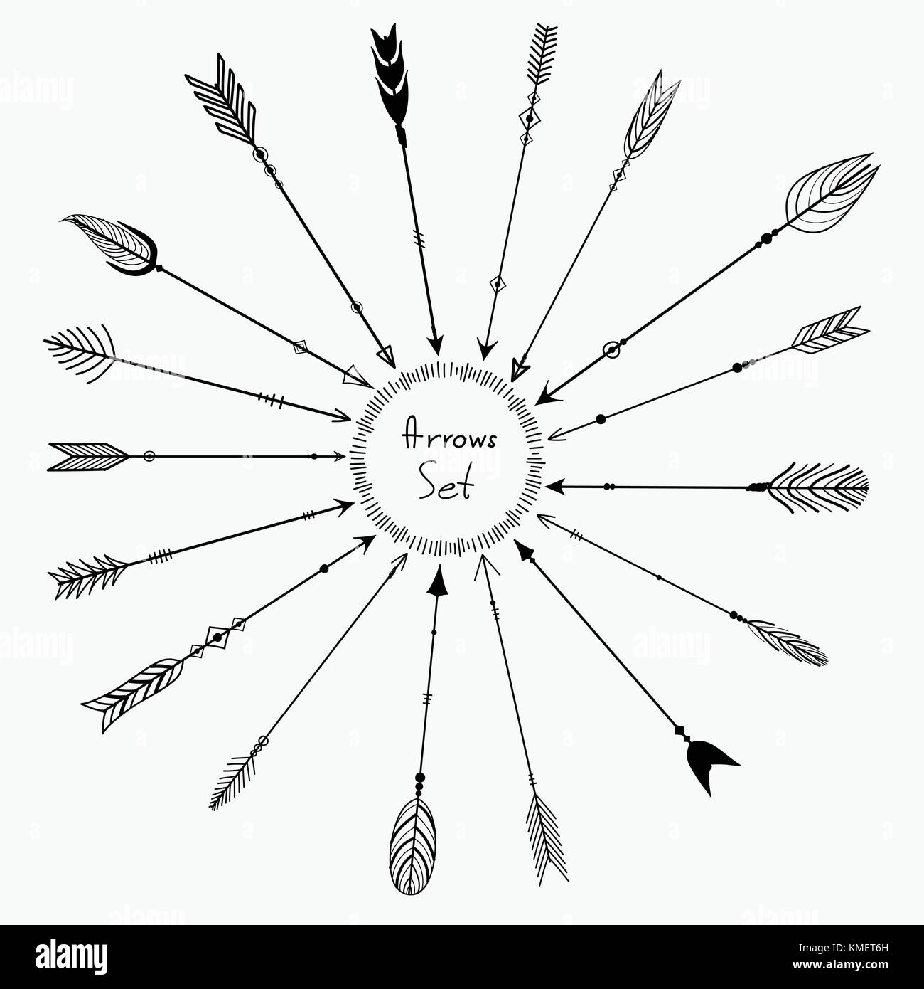 Vector Set Of Boho Arrows For Decoration. Handmade Vector Illustration ...