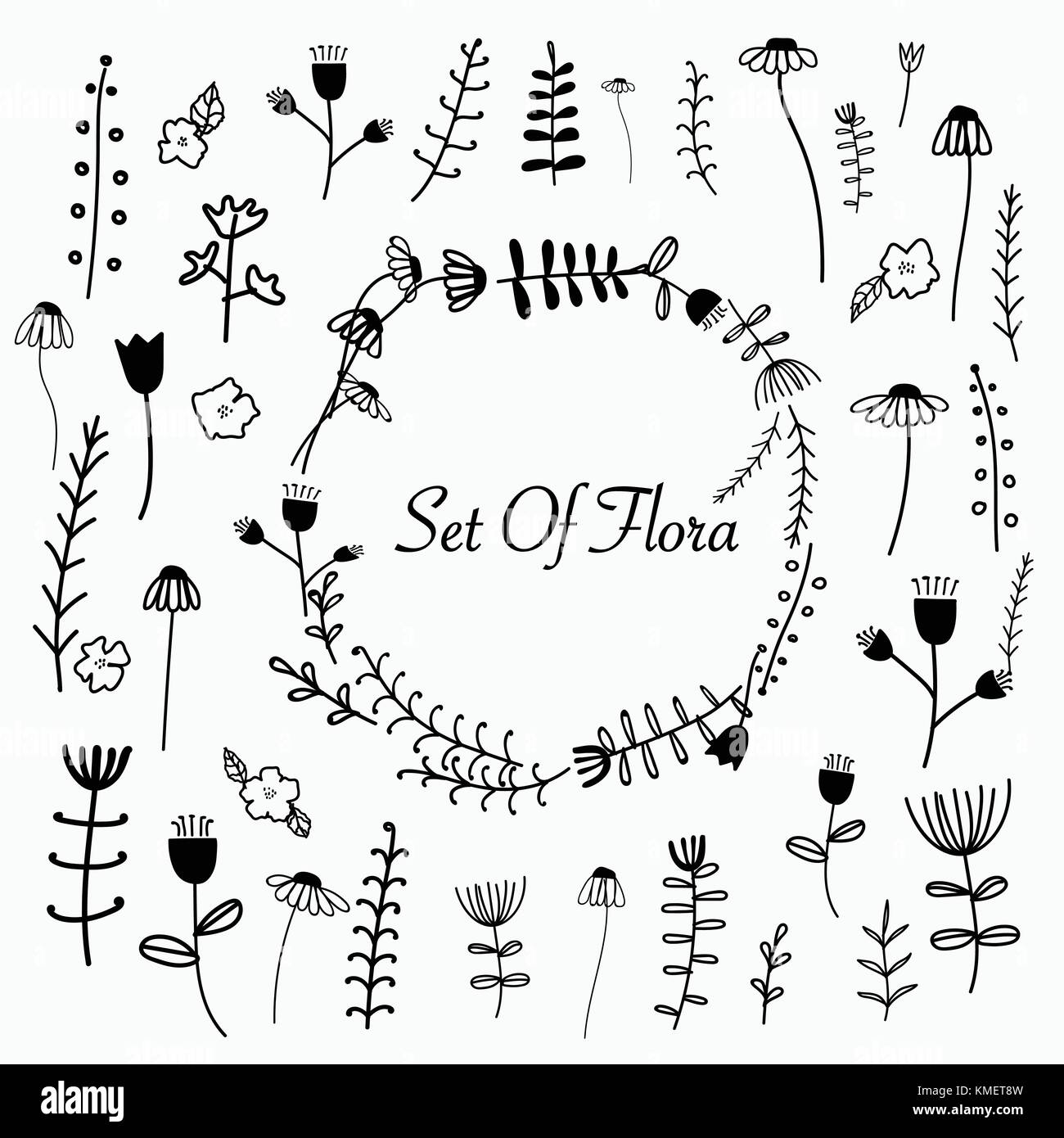 Hand Drawn Set Of Flora. Vector Illustration Stock Vector Image & Art ...