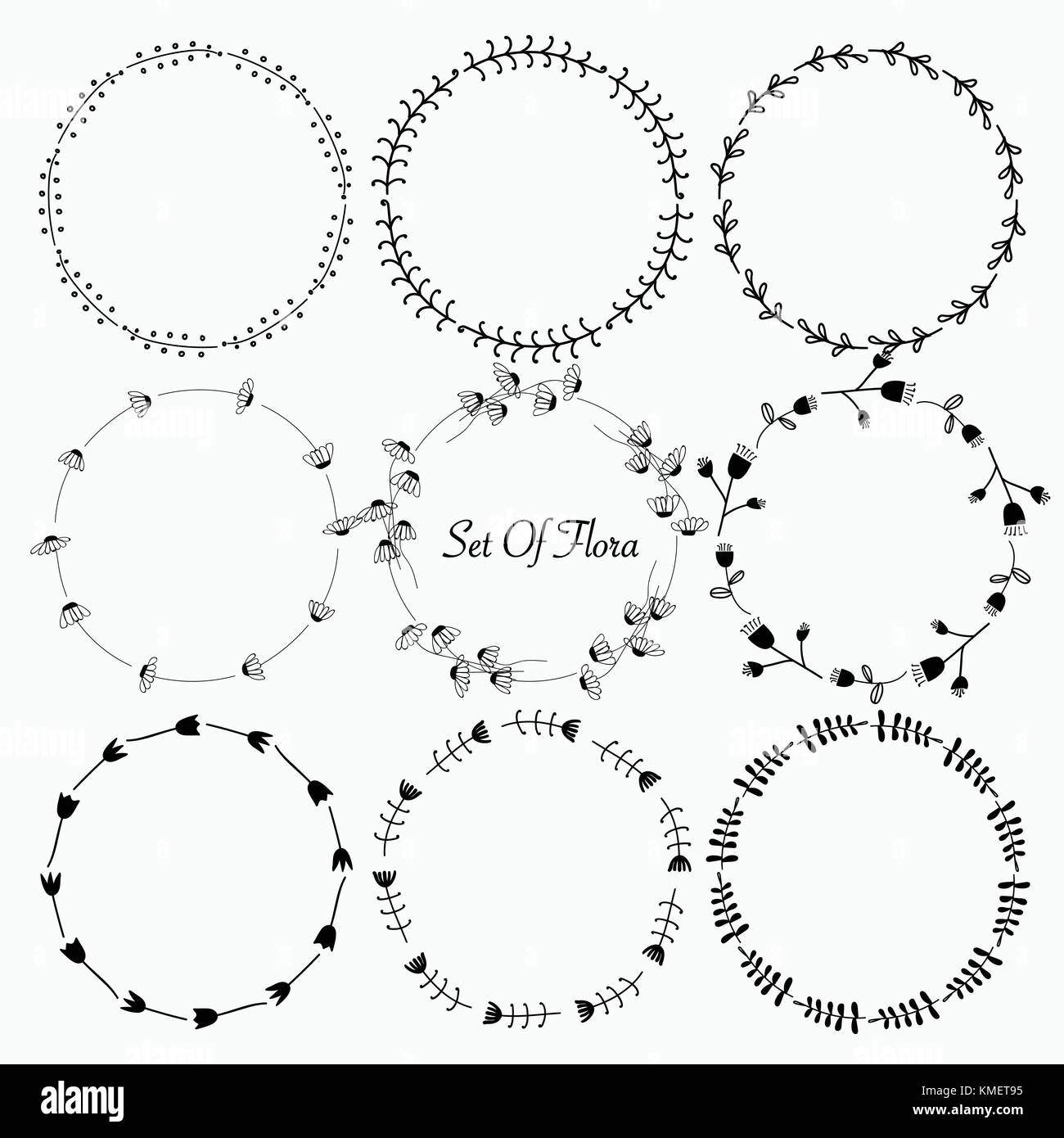 Vector Set Of Flora Round Frames For Decoration. Handmade Vector ...