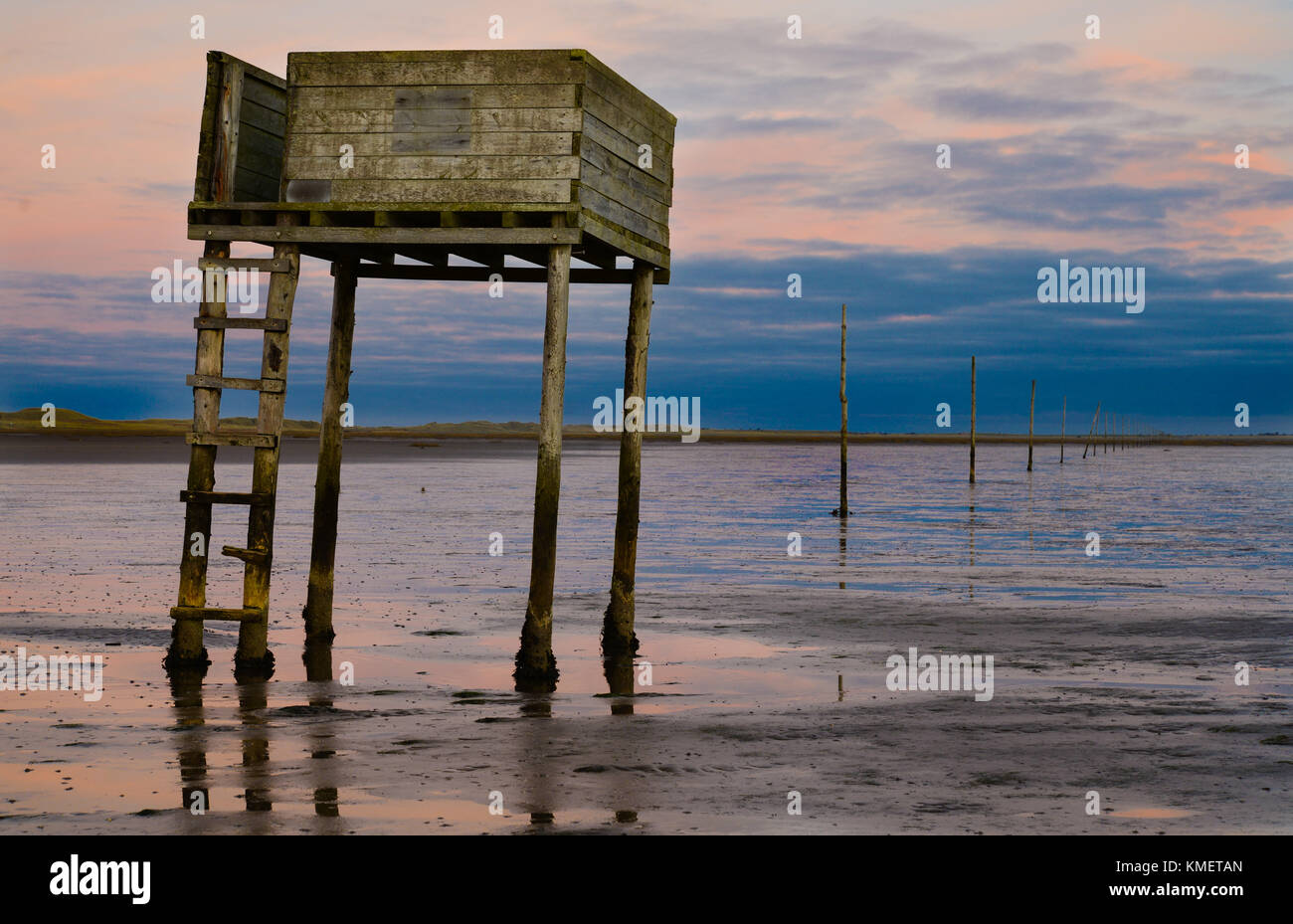 Refuge box on the Pilgrims Way on the Holy Island of Lindisfarne off ...