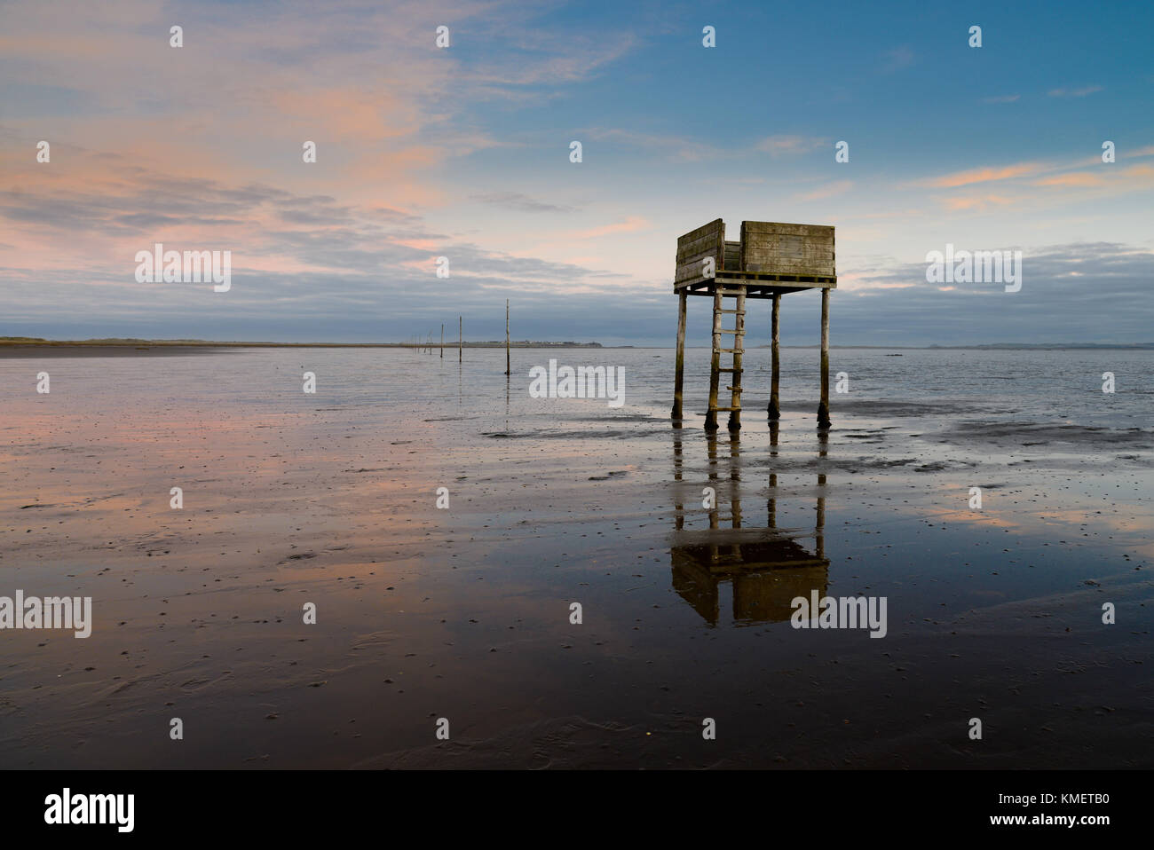 Refuge box on the Pilgrims Way on the Holy Island of Lindisfarne off ...
