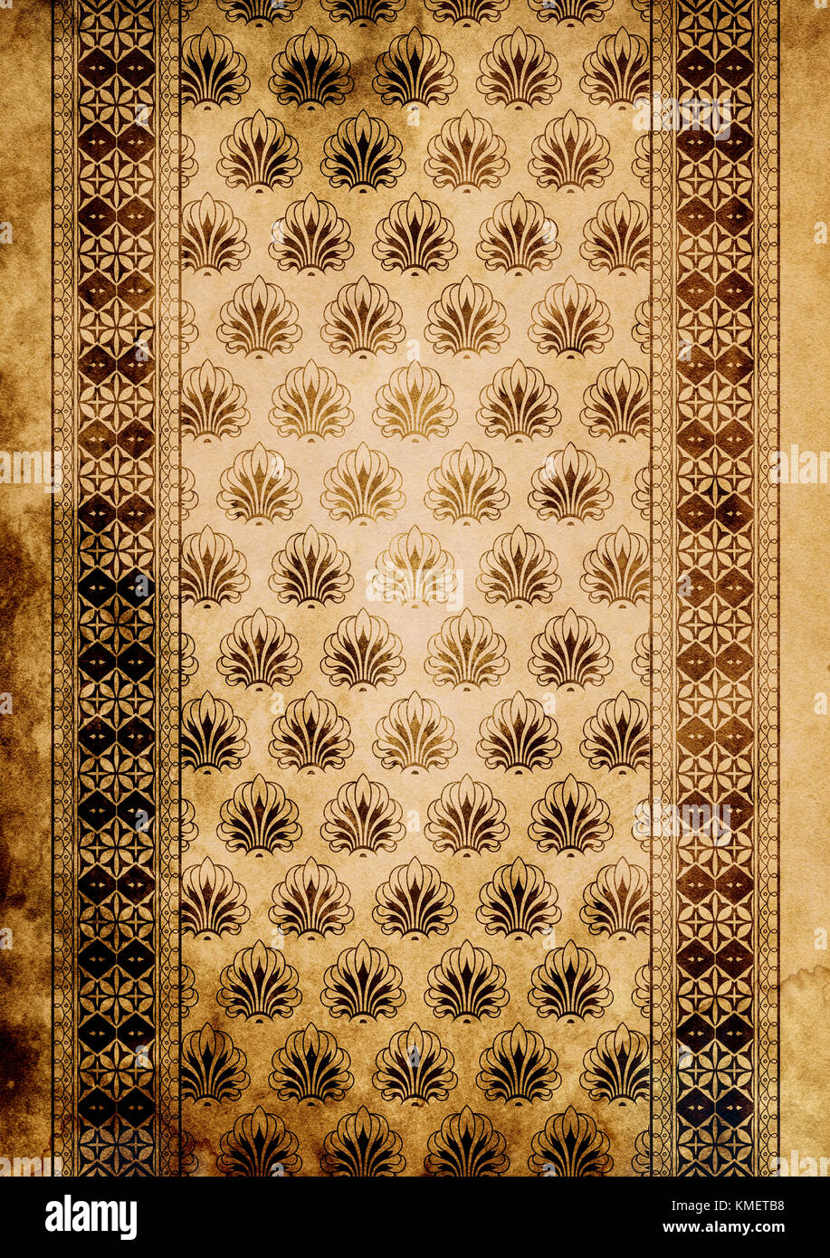 Aged and stained paper background with decorative vintage patterns ...