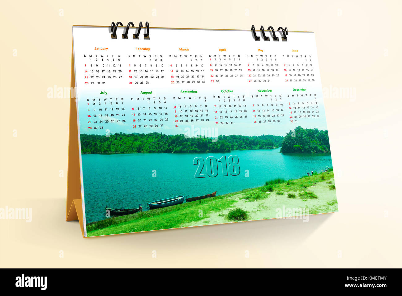 2018 desktop calendar isolated on gray background . 3D illustration ...