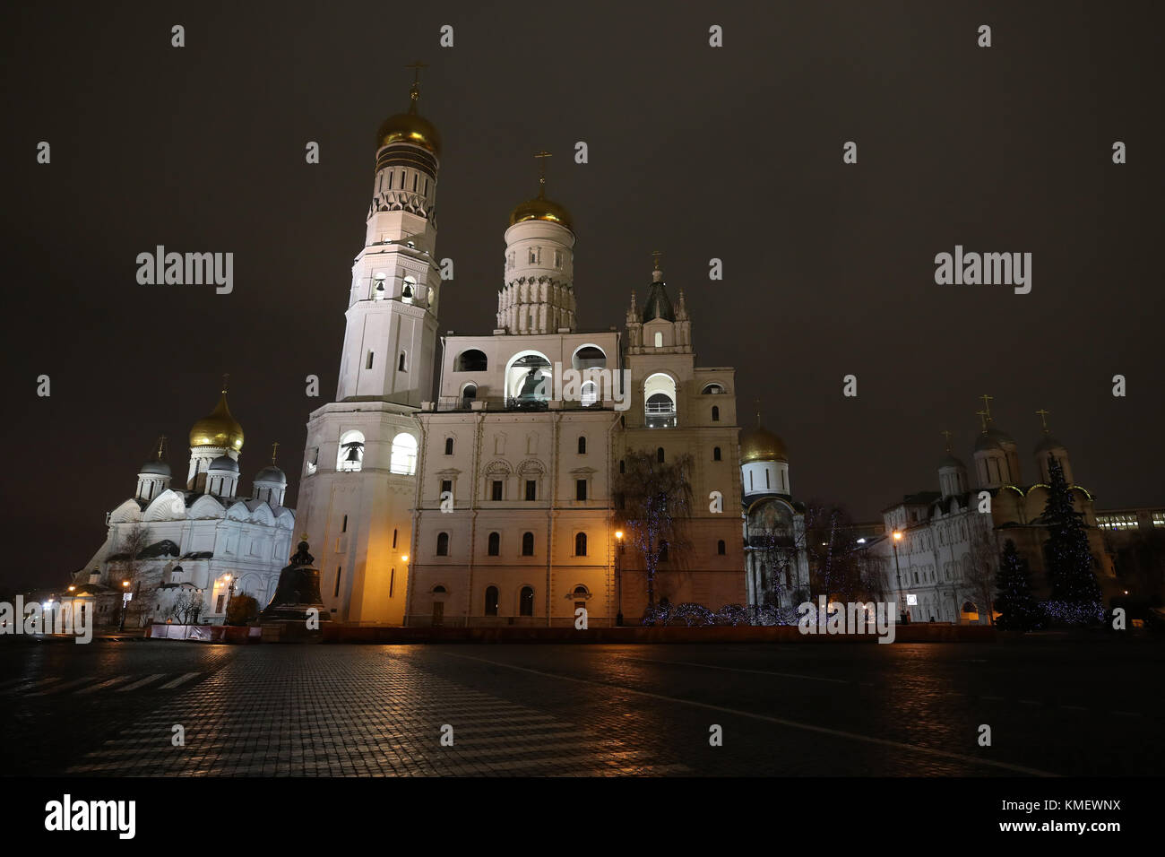 General view inside the walled area of the Kremlin at night Stock Photo ...