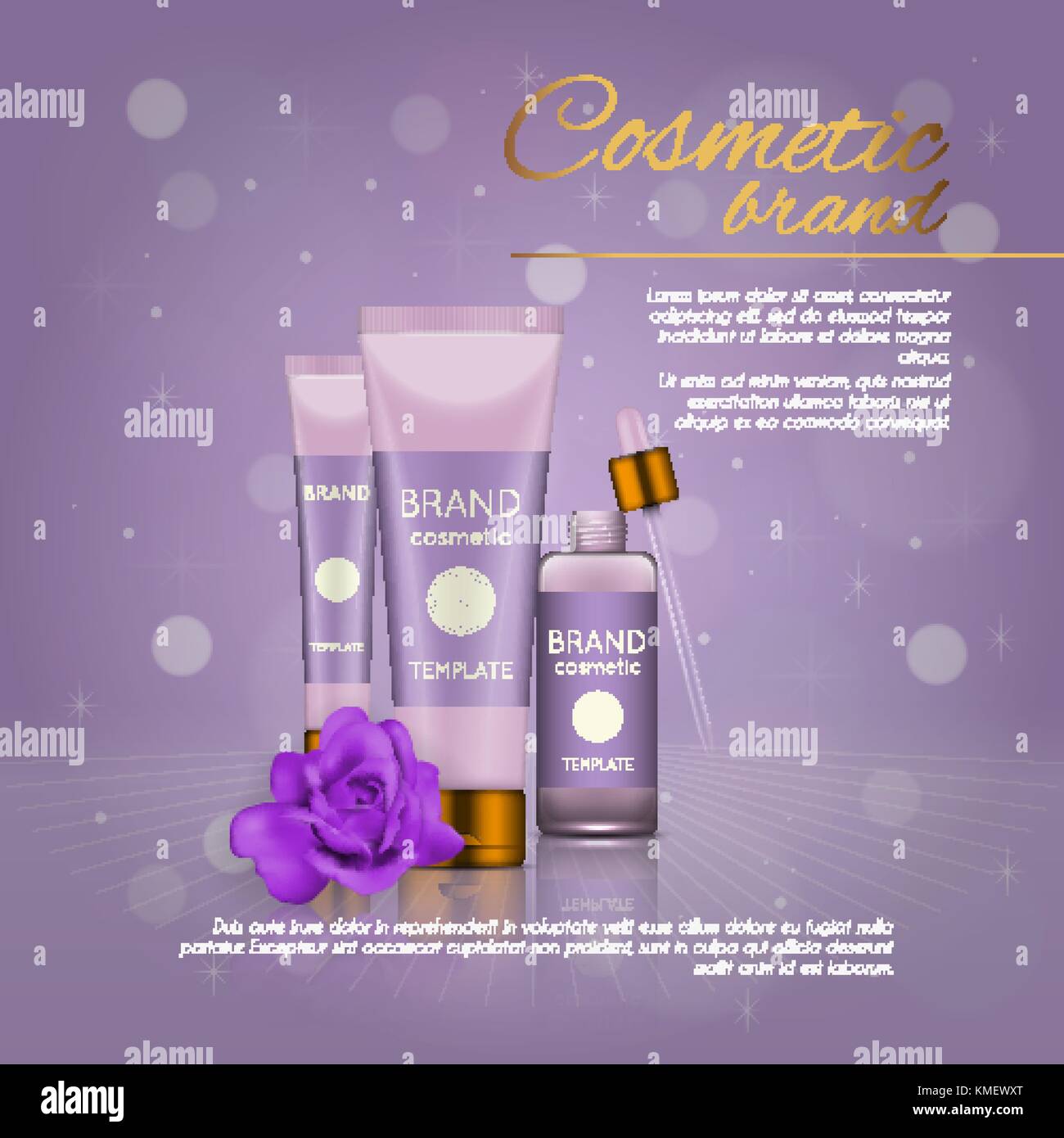 Vector 3D cosmetic illustration with rose and bokeh background. Beauty ...