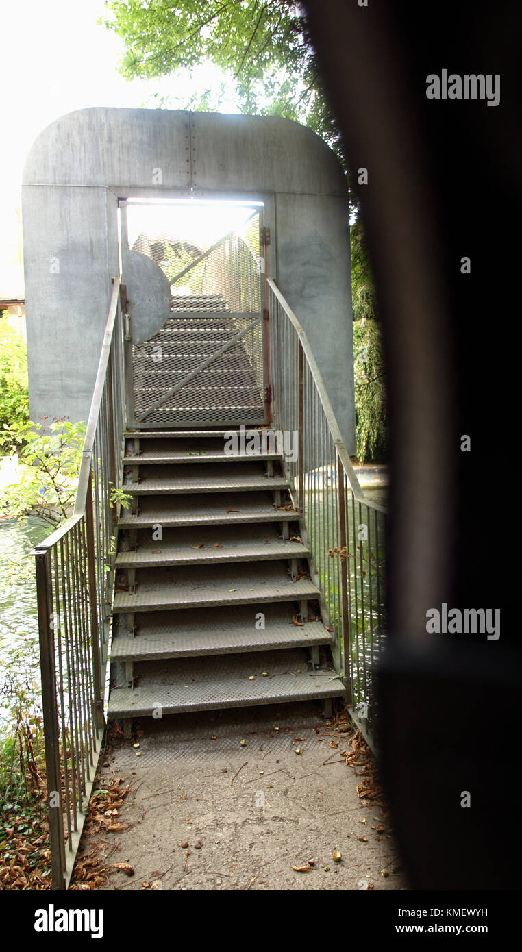 Bridge over river to Eyot House located on D'Oyly Carte Island on bank ...