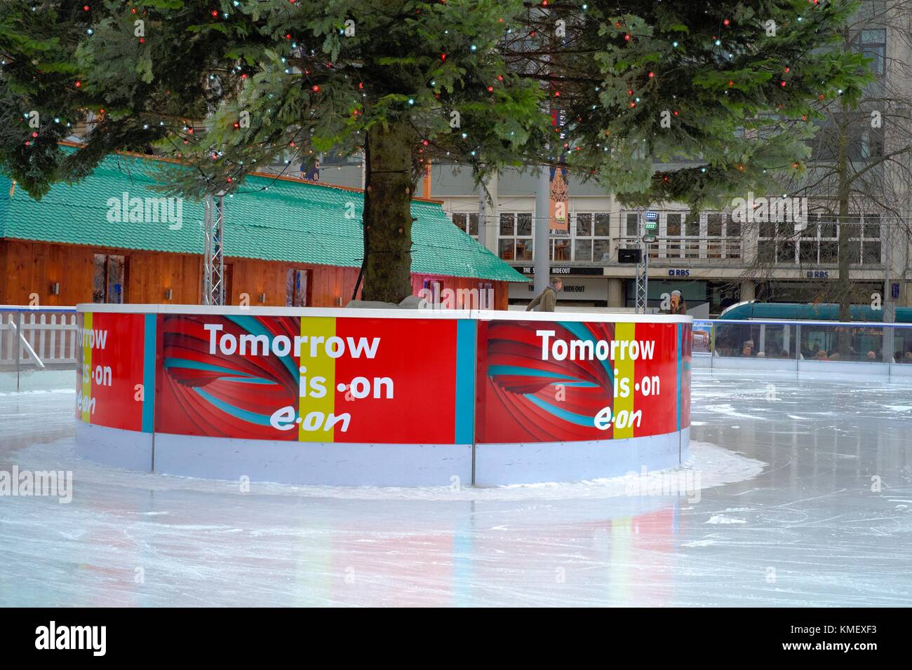 Eon energy advertisement under the Christmas tree in Nottingham's old ...