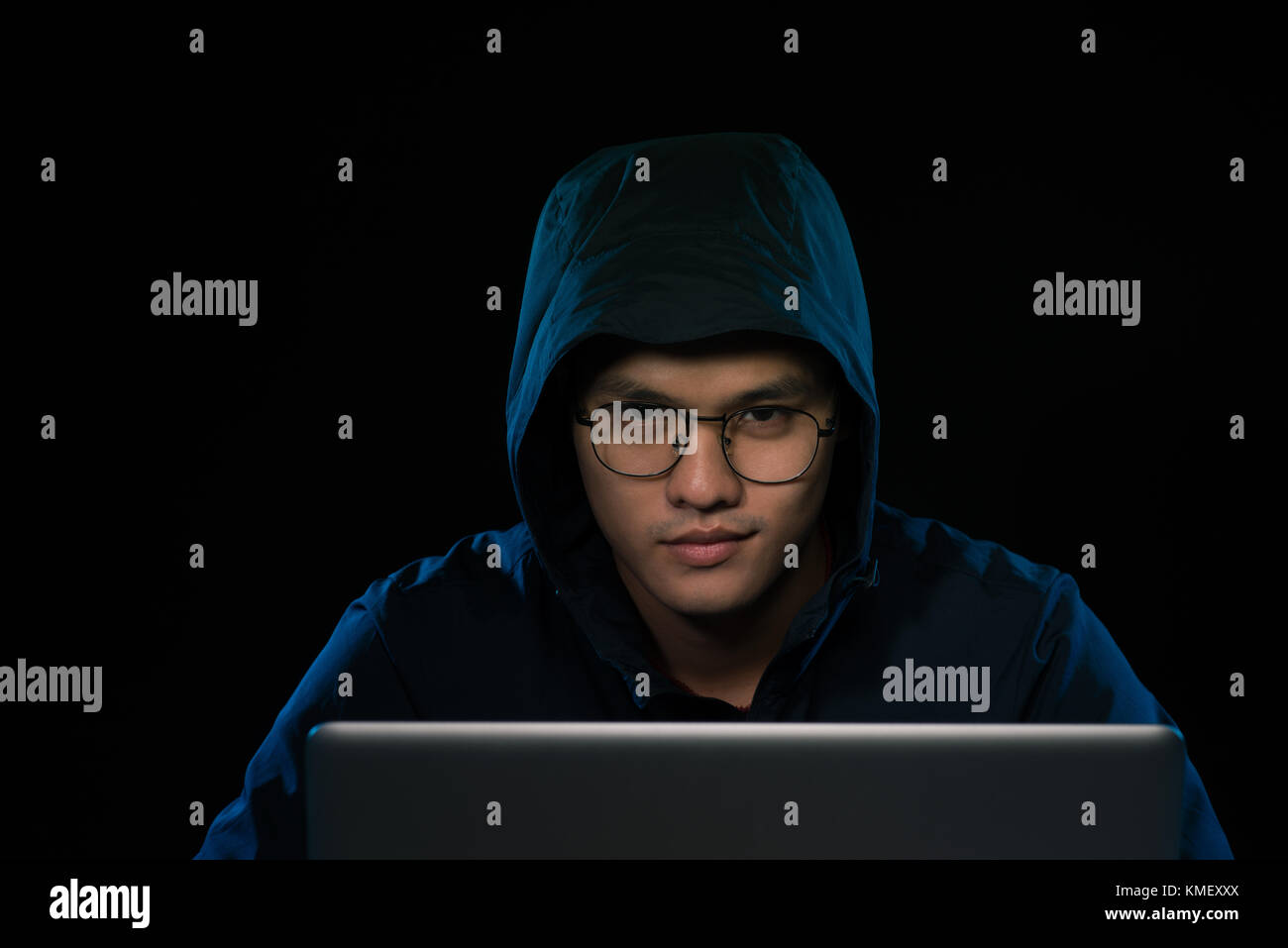 Funny male hacker in black hi-res stock photography and images - Alamy