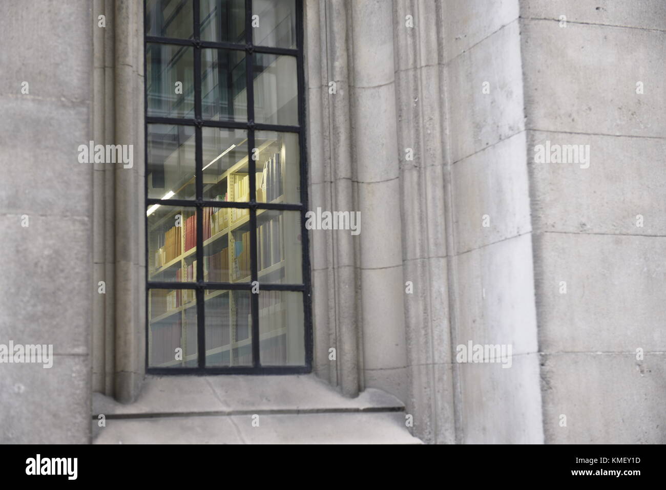 External library window, seeing into a legal style library shelf with ...