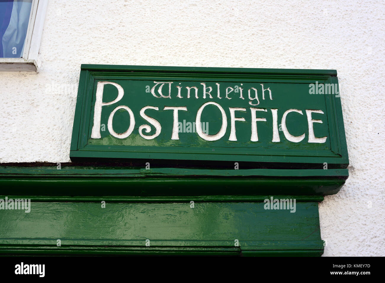 Wooden sign outside Winkleigh Post Office, Winkleigh, devon, Englan, UK ...