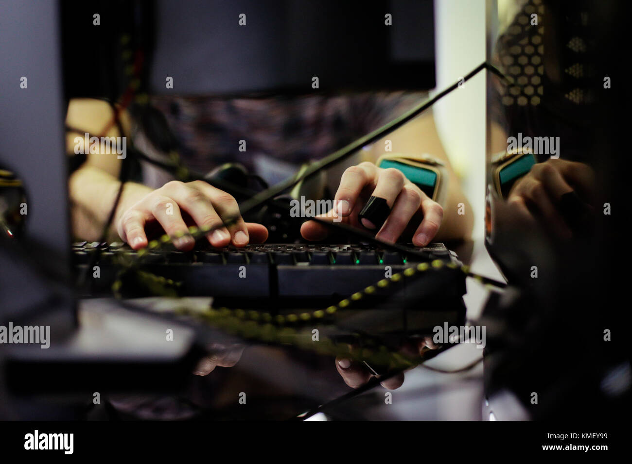 Man uses laptop for coding software Stock Photo - Alamy