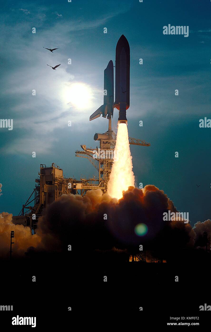 The NASA Space Shuttle Discovery launches from the Kennedy Space Center ...