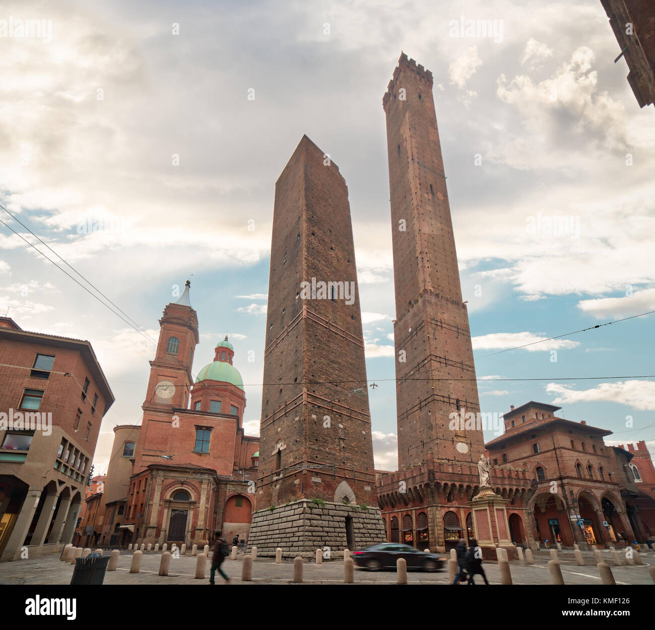 outstanding view of leaning medieval towers of Bologna in Italy Stock ...