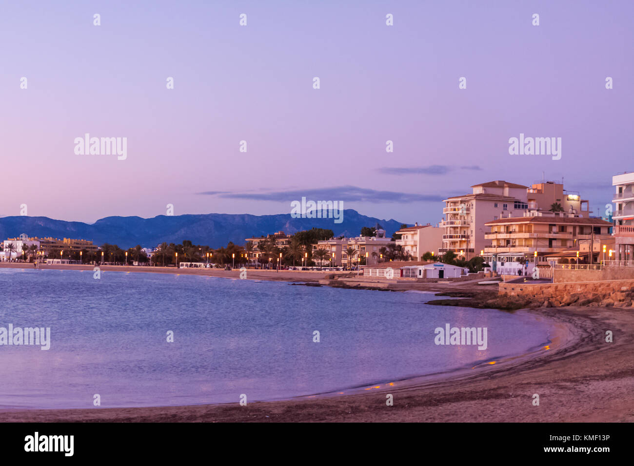 Panoramic view of Palma coastline at sunset. Palma, Majorca, Spain ...