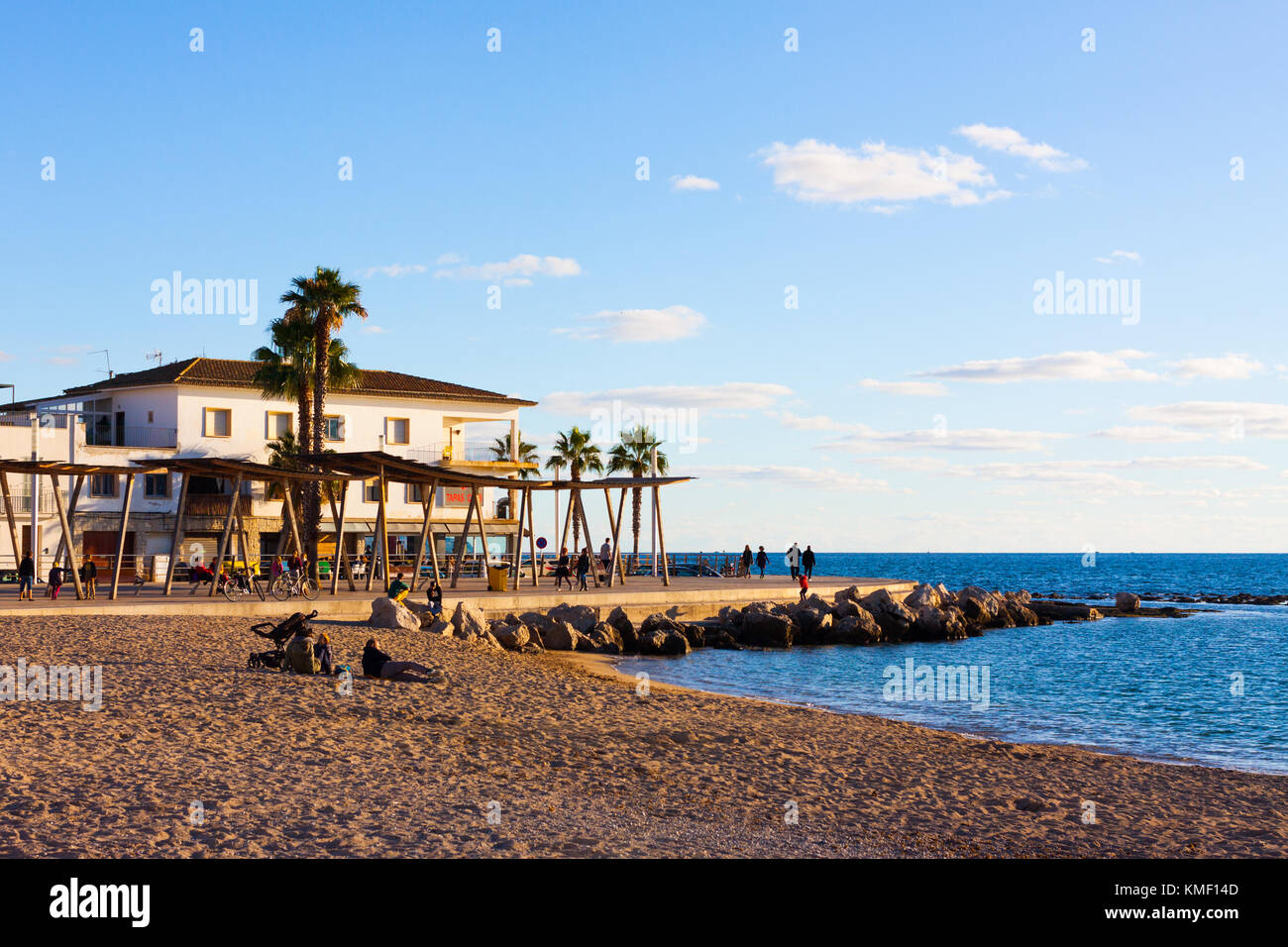 Promenade along the beach in Portixol. Palma, Majorca, Spain Stock ...