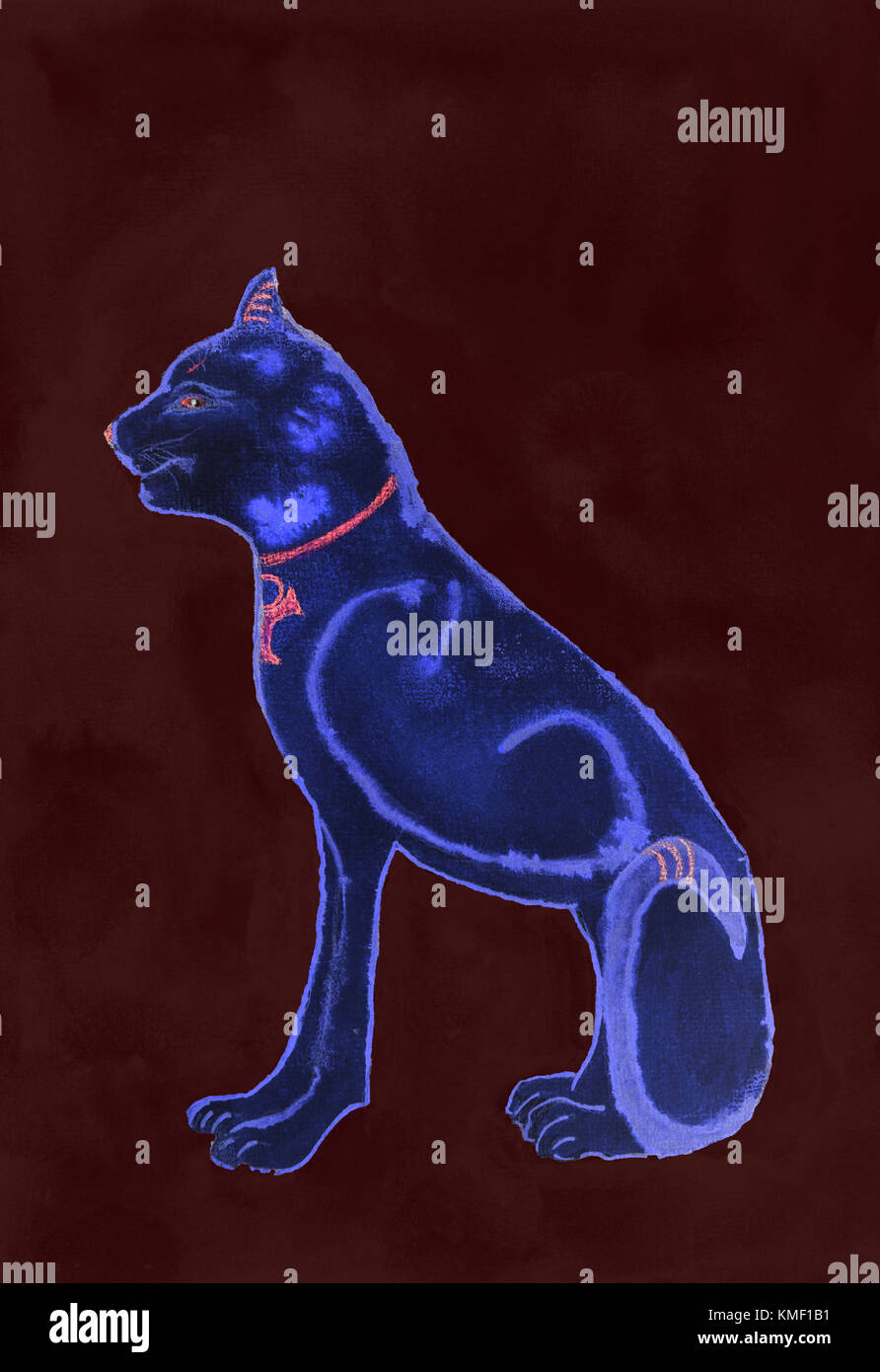 Velvet blue sphinx on a bordeaux background. The dabbing technique ...