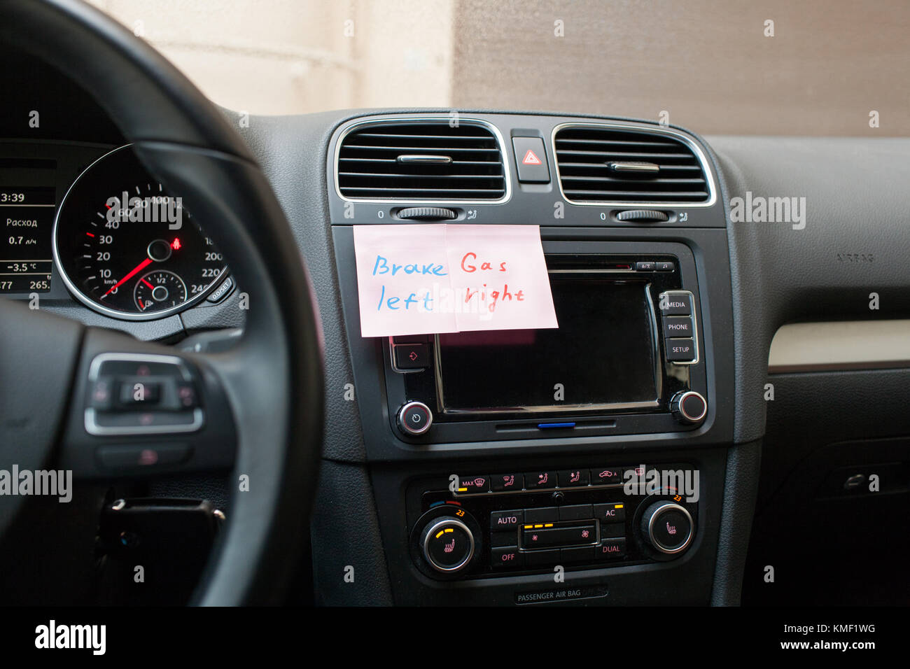 sheets of paper with a reminder where the gas, and where to brake the ...