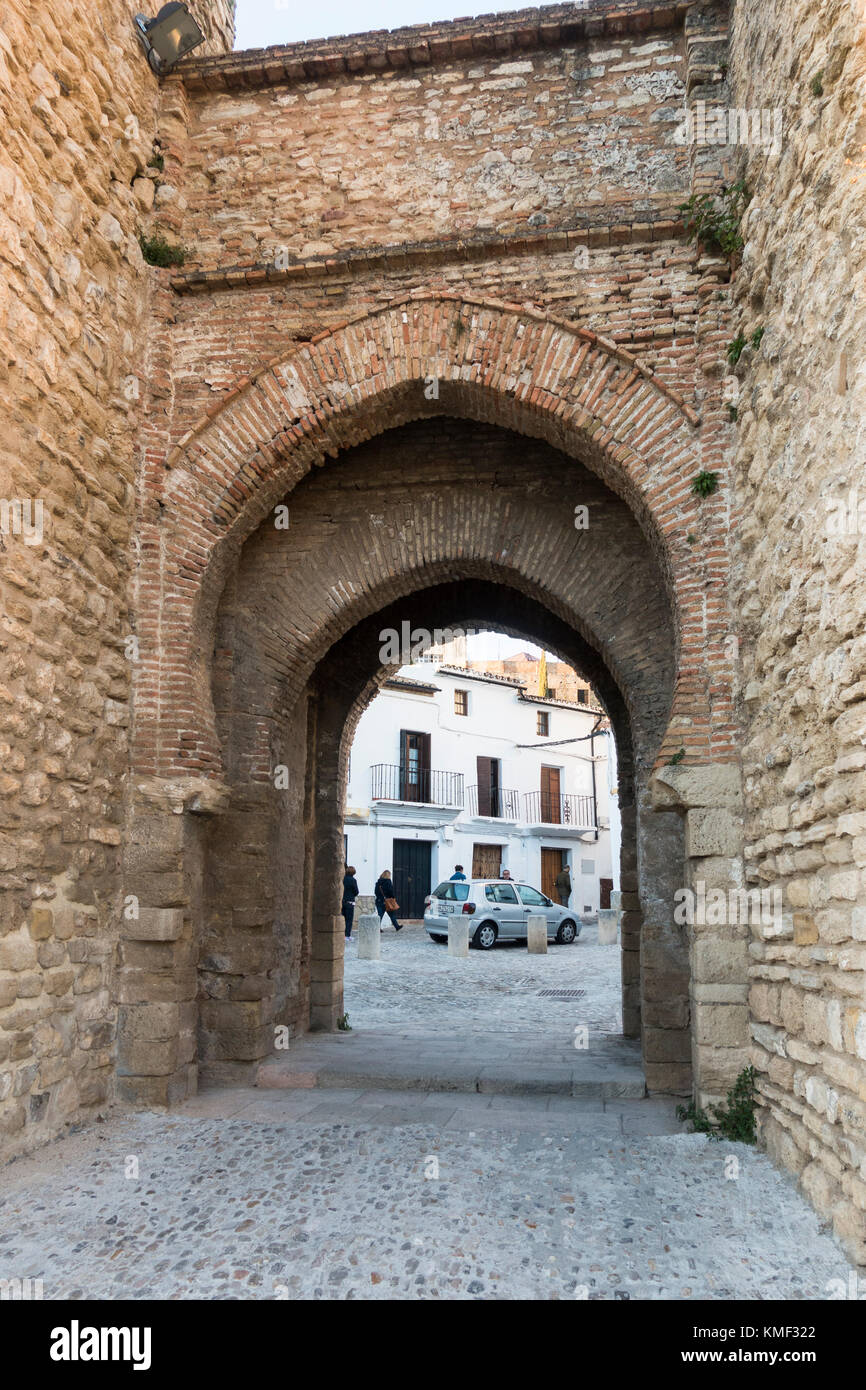 Ancient gateway in city walls, Puerta de Almocabar, Horseshoe arch ...