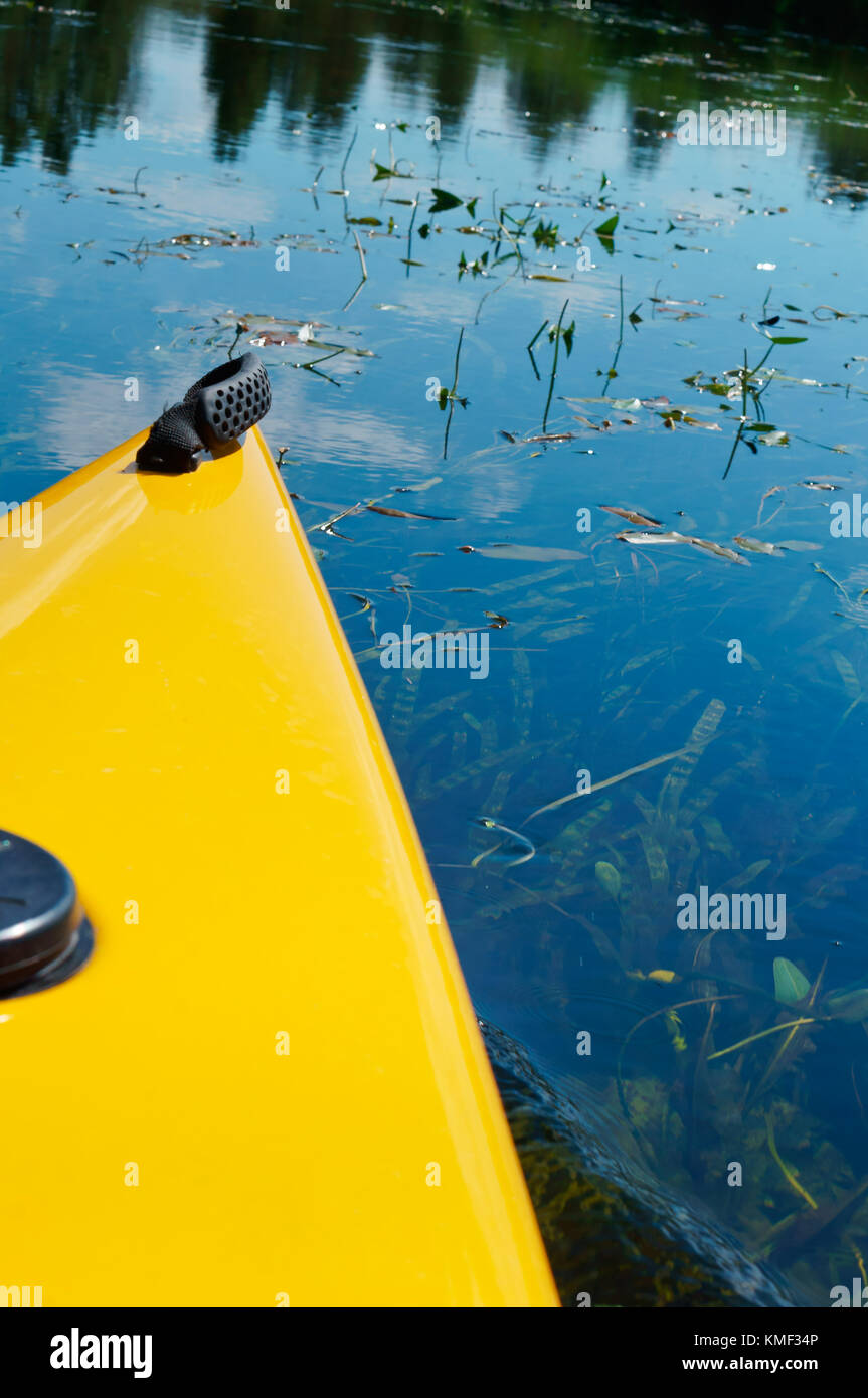 the bow of yellow kayak over the water, the bow of the kayak Stock ...
