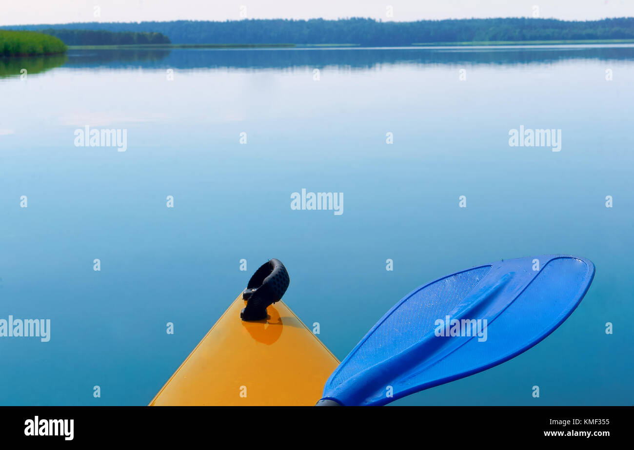 the bow of yellow kayak over the water, the bow of the kayak Stock ...