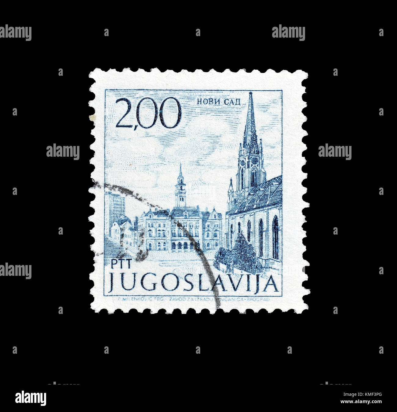 Cancelled postage stamp printed by Yugoslavia, that shows Novi Sad ...