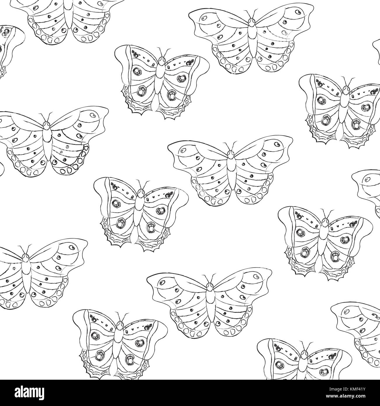 Butterfly cute seamless pattern Black and White Stock Photos & Images ...
