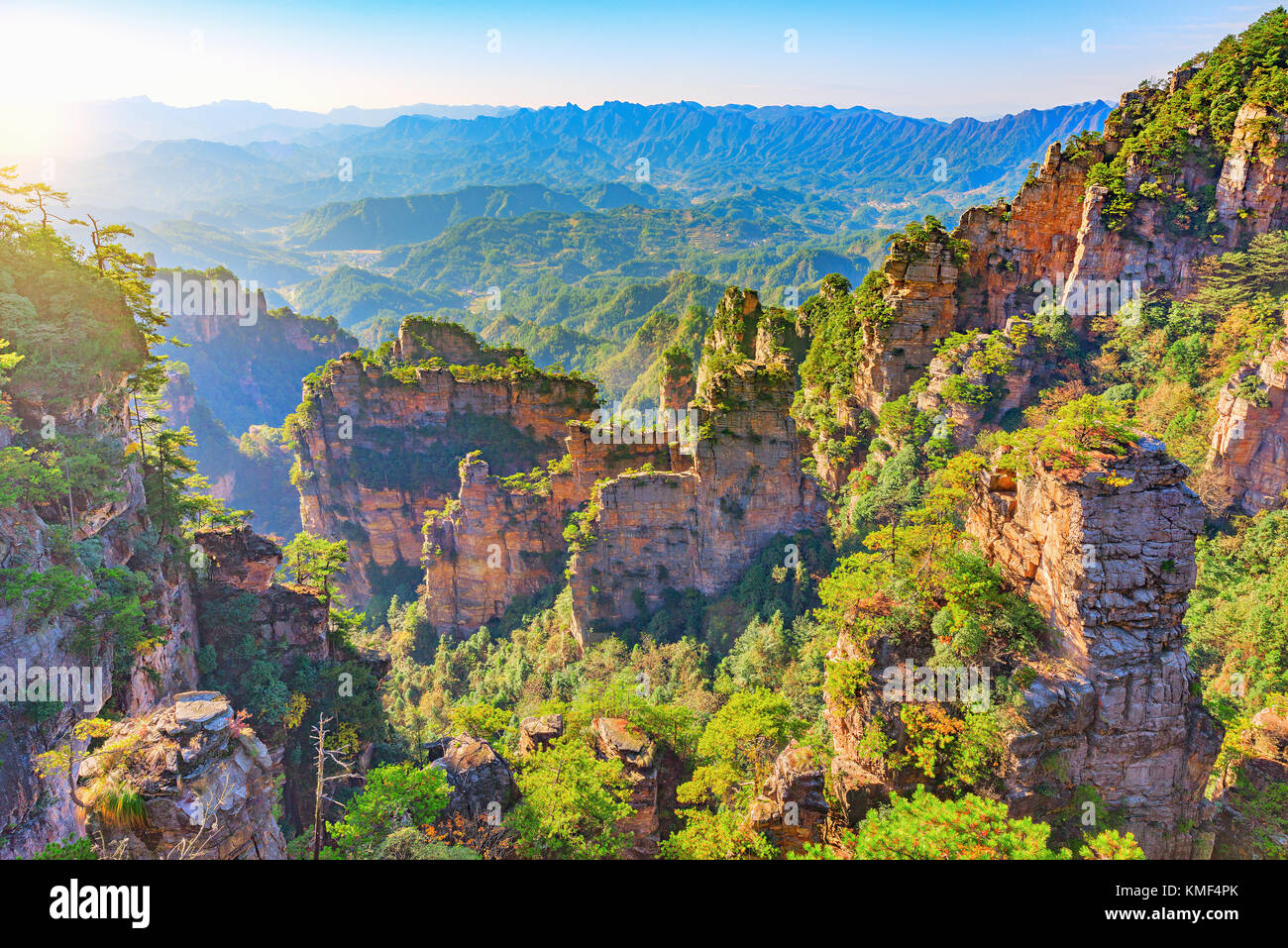 Colorful cliffs in Zhangjiajie Forest Park at sunset time. China Stock ...