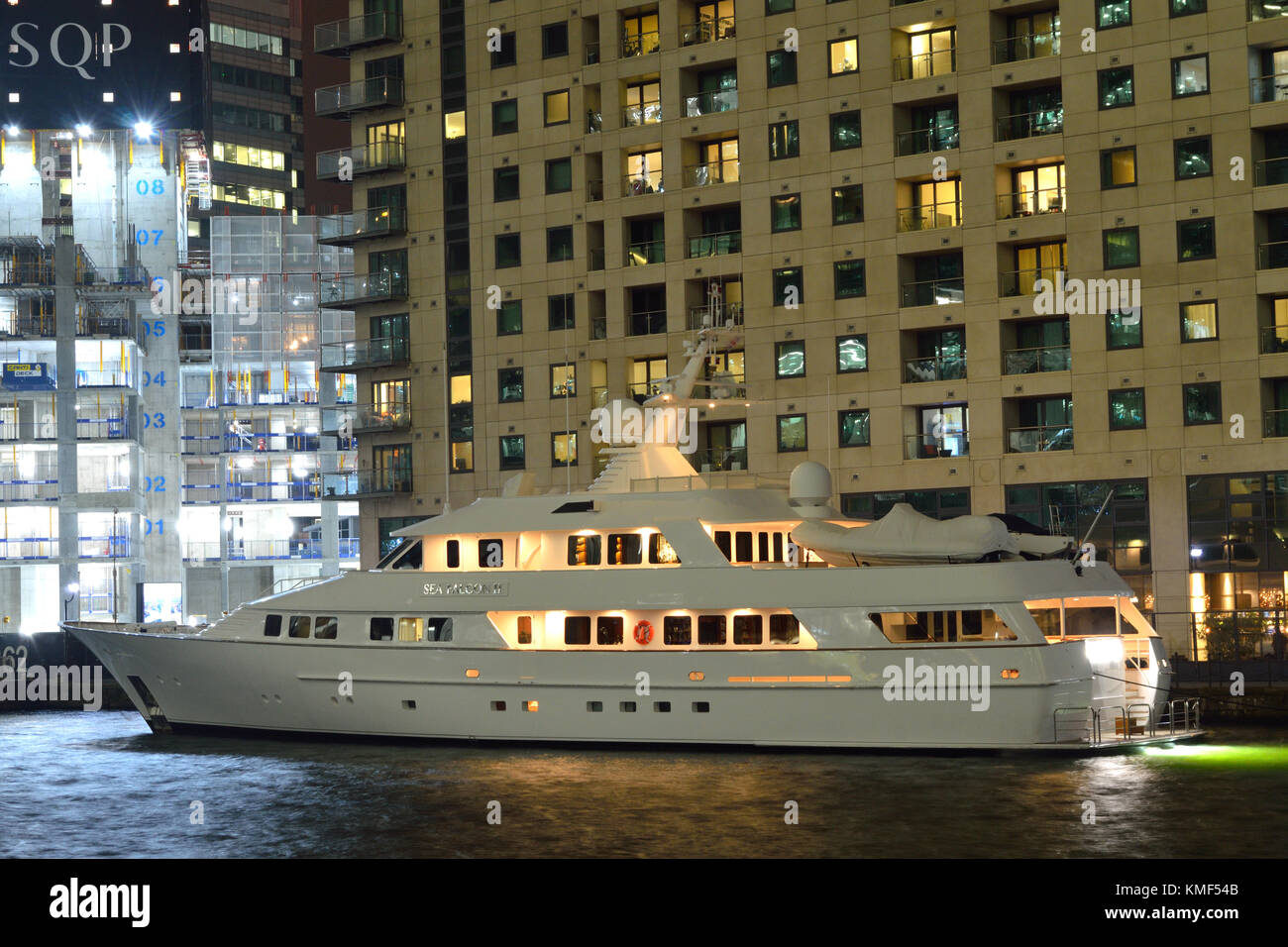 Luxury Yacht Sea Falcon II seen moored in West India Dock, Canary Wharf ...