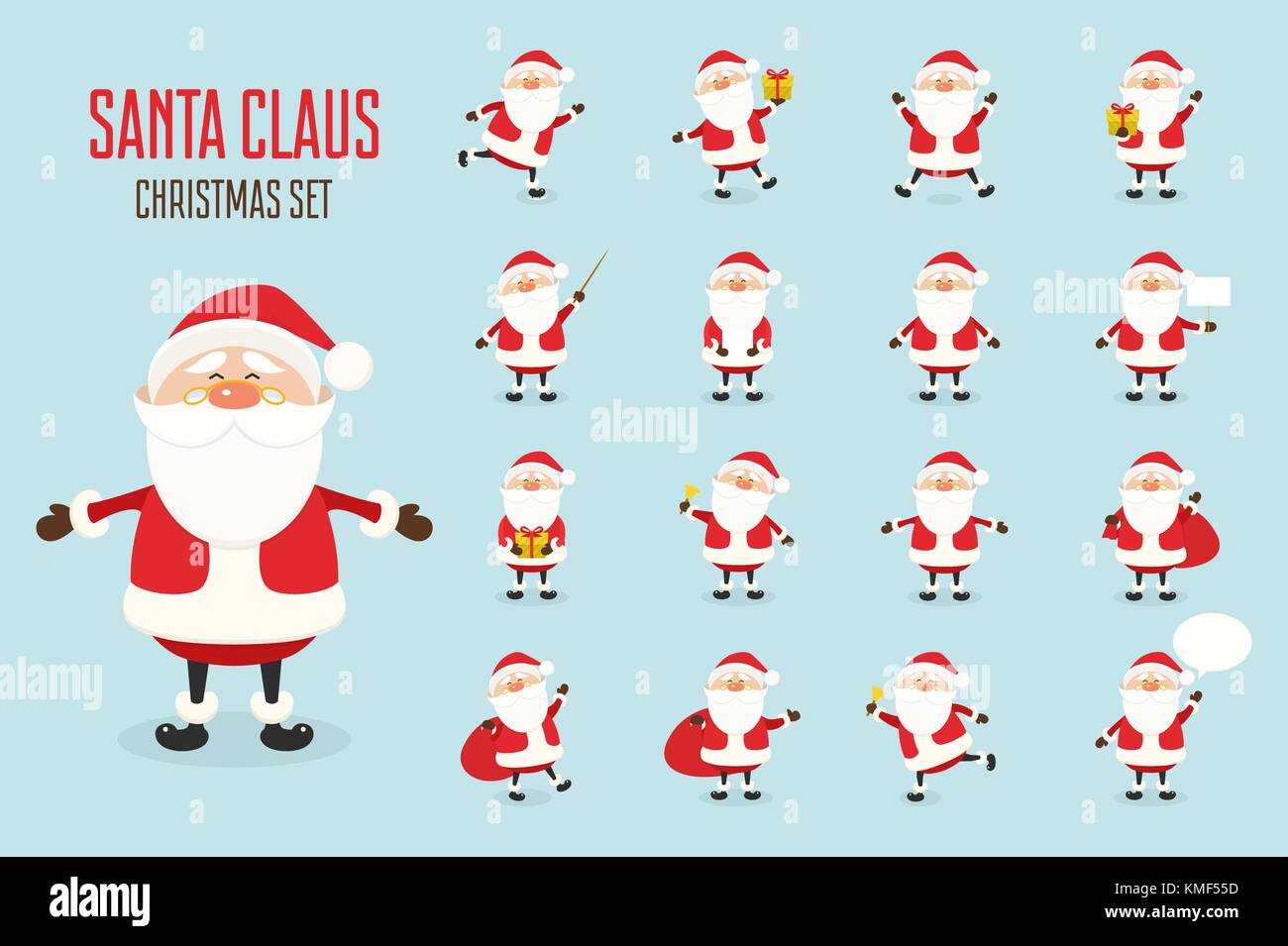 Cute vector Santa Claus icon set in flat style, christmas collection ...