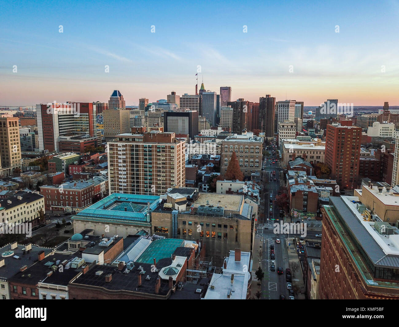 Aerial of Downtown Baltimore, Maryland from The Mount Vernon Place ...
