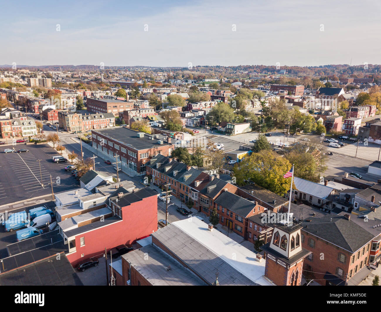 Aerial of Downtown York, Pennsylvania next to the Historic District in ...