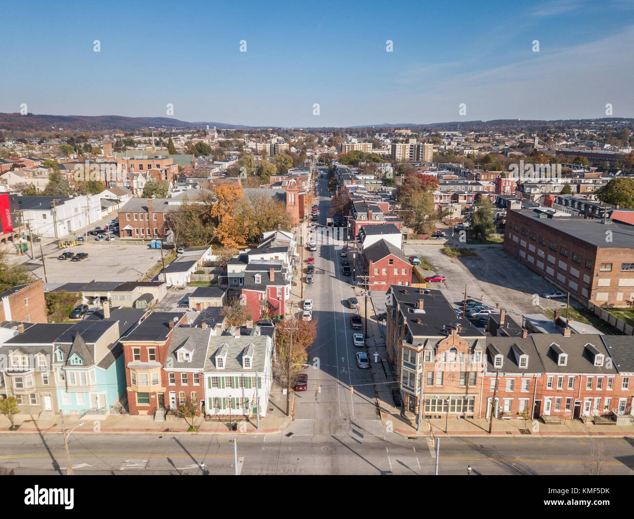 Aerial of Downtown York, Pennsylvania next to the Historic District in ...