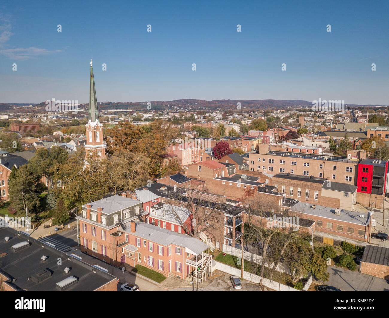 Aerial of Downtown York, Pennsylvania next to the Historic District in ...