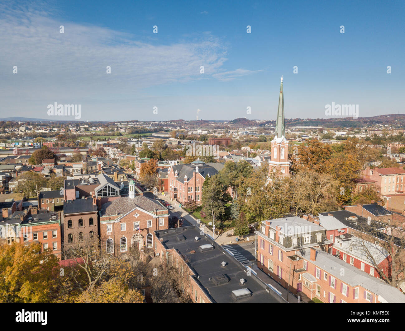 Aerial of Downtown York, Pennsylvania next to the Historic District in ...