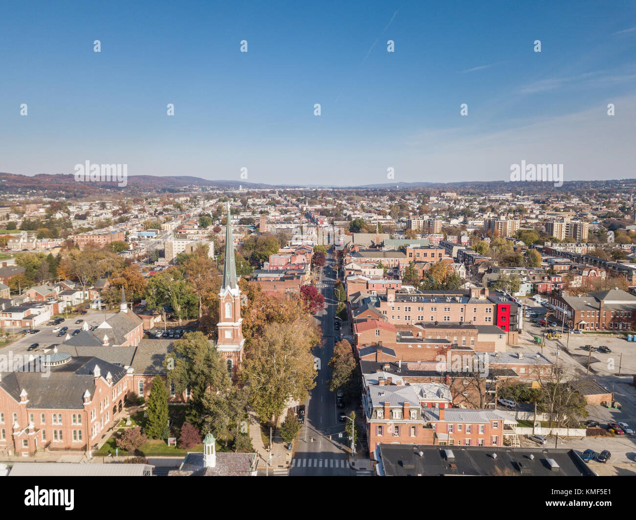 Aerial of Downtown York, Pennsylvania next to the Historic District in ...