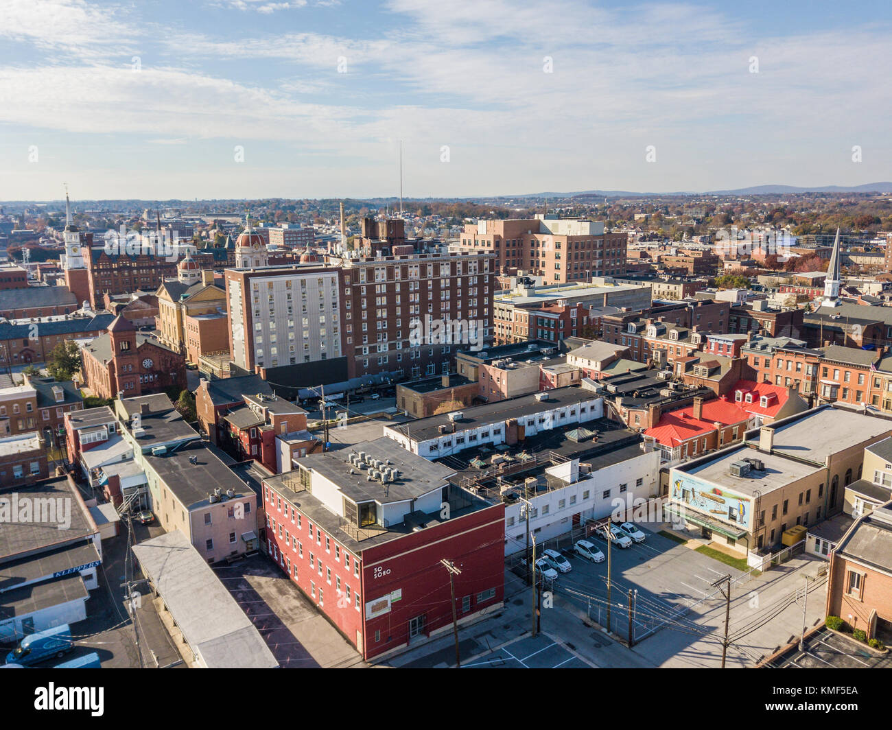 Aerial of Downtown York, Pennsylvania next to the Historic District in ...
