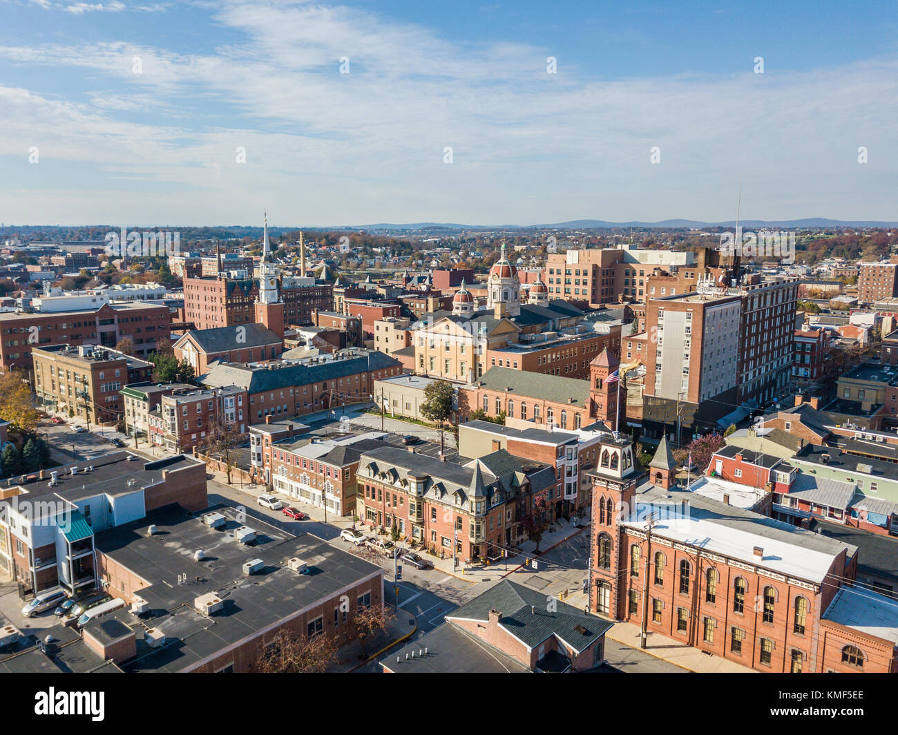 Aerial of Downtown York, Pennsylvania next to the Historic District in ...