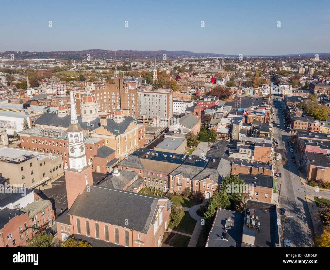 Aerial of Downtown York, Pennsylvania next to the Historic District in ...