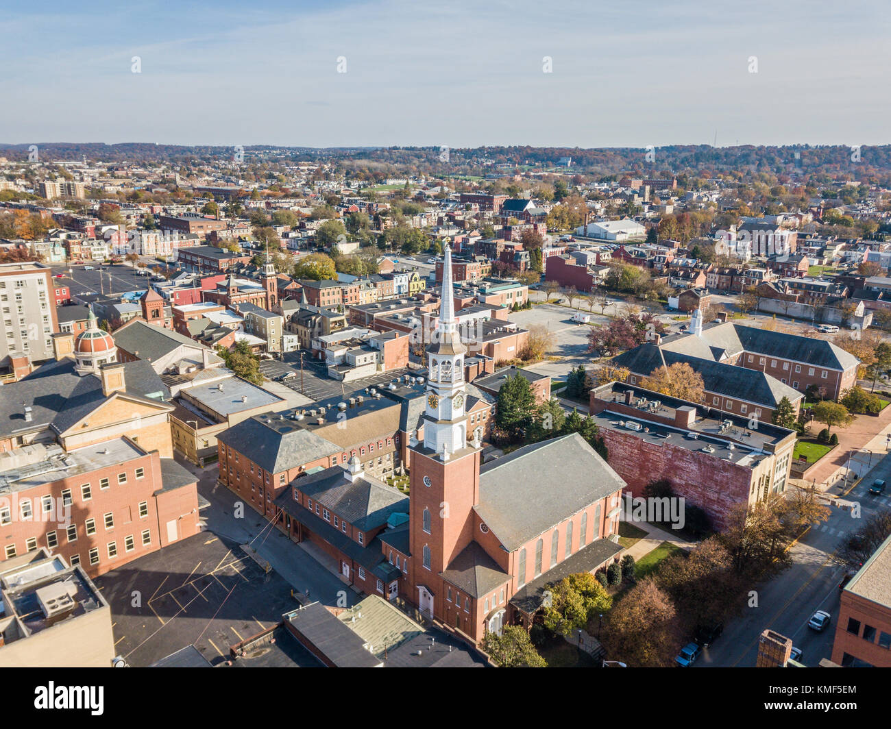 Aerial of Downtown York, Pennsylvania next to the Historic District in ...