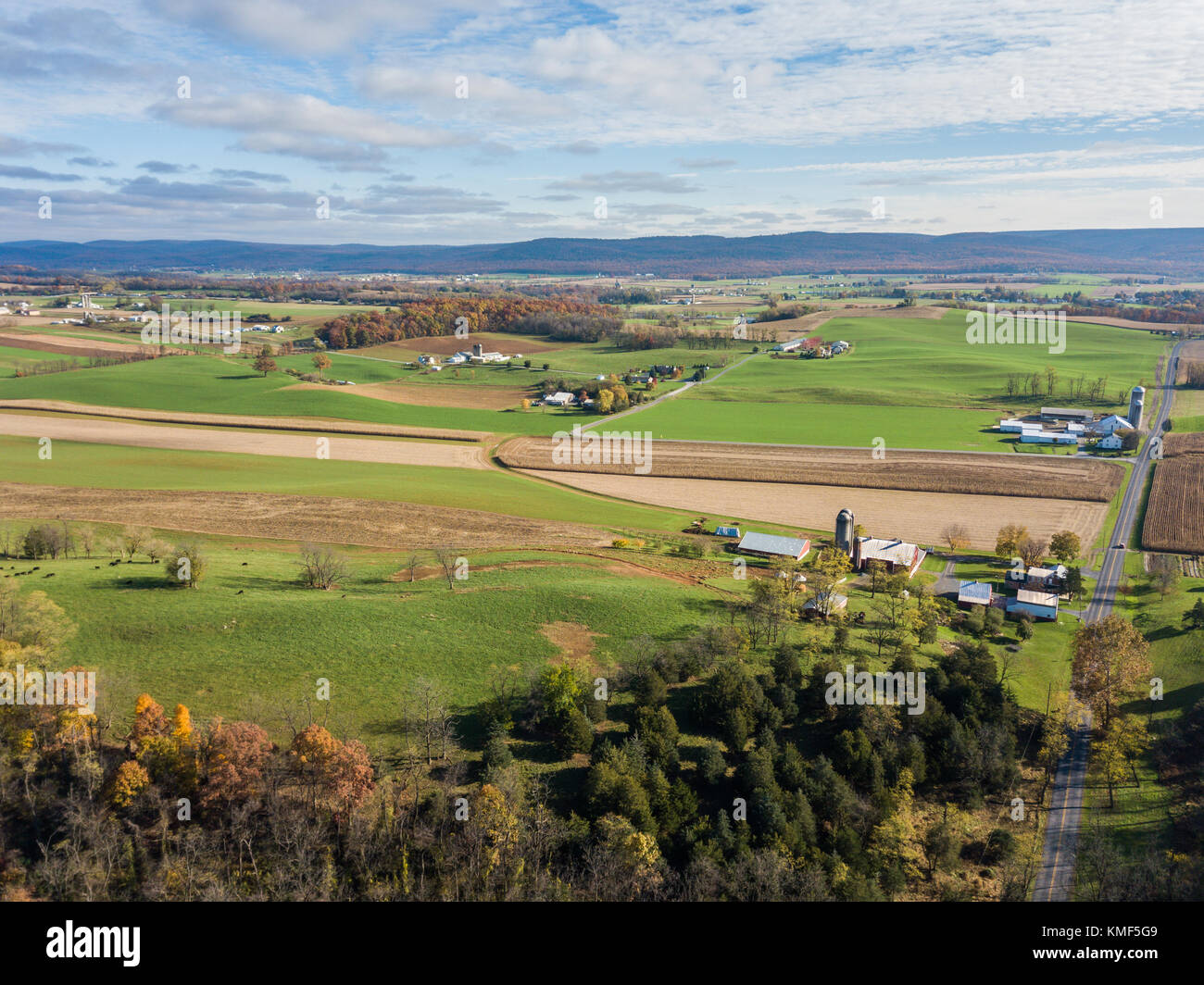 Aerial of Farmland Surrounding Shippensburg, Pennsylvania during late ...